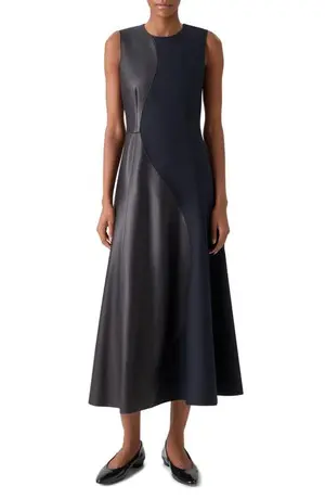 Akris Leather Patch Cotton And Wool Midi Dress