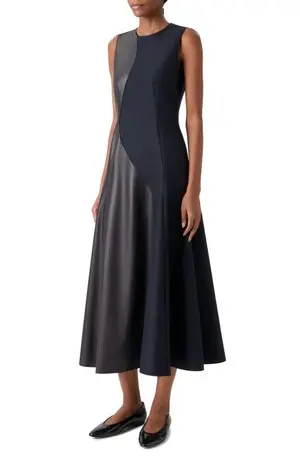 Akris Leather Patch Cotton And Wool Midi Dress