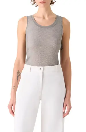 Akris Two-tone Mesh Front Silk Sweater Tank - Taupe White