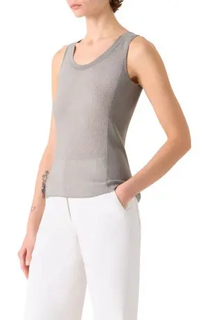 Akris Two-tone Mesh Front Silk Sweater Tank