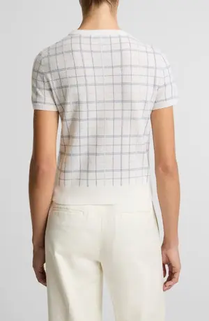 Vince Plaid Short Sleeve Cashmere Top