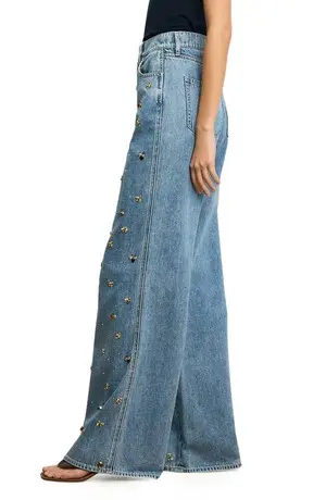 Veronica Beard Kasey Embellished Wide-leg Jeans