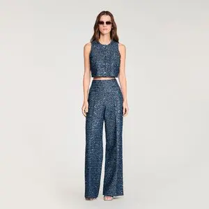 Sandro Sequin Crop Top - Navy Blue