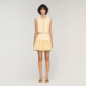 Sandro Pleated Crop Top - Vanilla