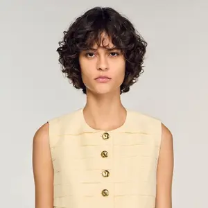 Sandro Pleated Crop Top - Vanilla