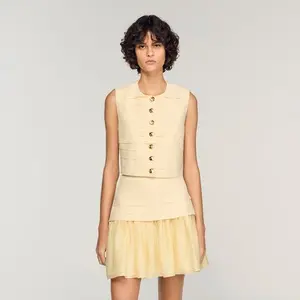 Sandro Pleated Crop Top - Vanilla