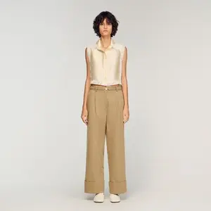 Sandro Sleeveless Cropped Shirt With Lace - Ecru