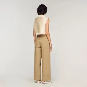Sandro Sleeveless Cropped Shirt With Lace - Ecru