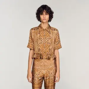 Sandro Bandana Print Cropped Shirt
