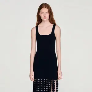 Sandro Fitted Knit Midi Dress With Fringes And Studs