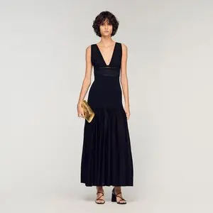 Sandro Ruffled Knit Maxi Dress - Black