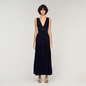 Sandro Ruffled Knit Maxi Dress