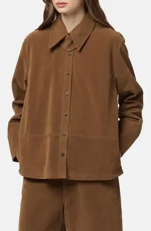 Apparis Ren Faux Suede Overshirt - Saddle Brown