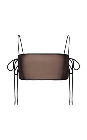 TEMILY Satin Bandeau Crop Top - Brown