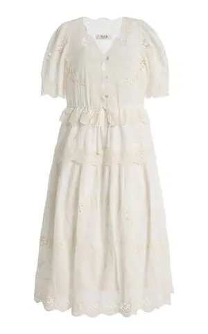 Sea Sofia Embroidered Puff-sleeve Cotton Midi Dress - Ivory