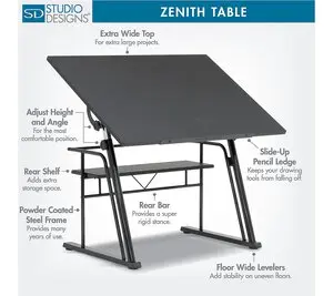 STUDIO DESIGNS HOME Studio Designs Zenith Adjustable Drawing Table /storage