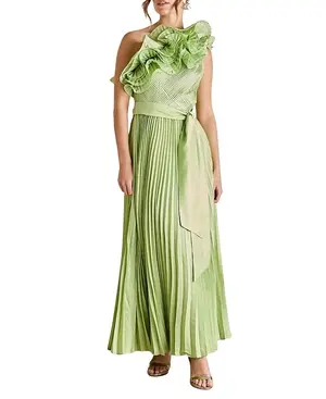 Coast One Shoulder Pleated Skirt Maxi Dress - Green