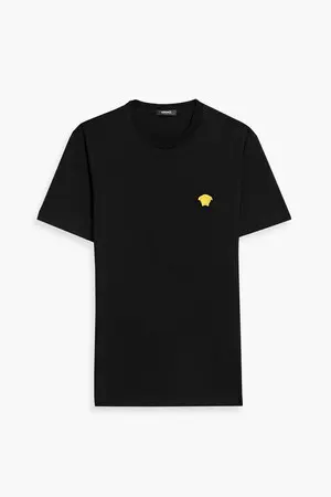 Versace Embroidered Cottonjersey Tshirt - Black