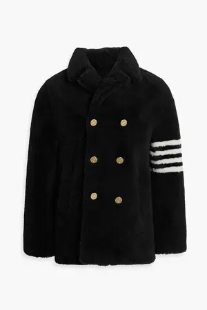 Thom Browne Doublebreasted Striped Shearling Jacket - Navy