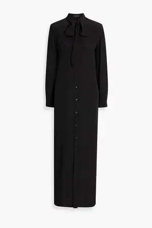 Wardrobe.NYC Pussybow Silk Crepe De Chine Maxi Shirt Dress - Black