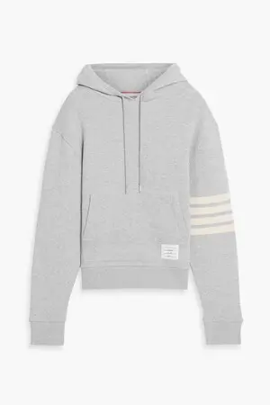 Thom Browne Striped Waffleknit Cashmere And Woolblend Hoodie - Light Gray