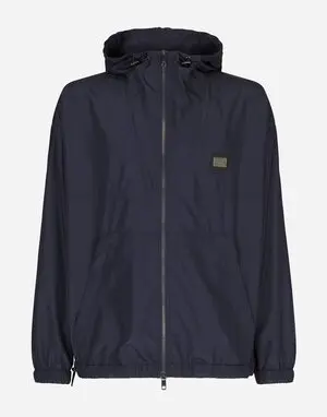 Dolce & Gabbana Nylon Jacket With Hood And Branded Tag - Blue