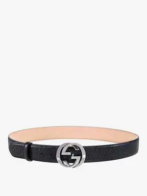 Gucci Leather Belt With Gg Silver Metal Buckle - Black