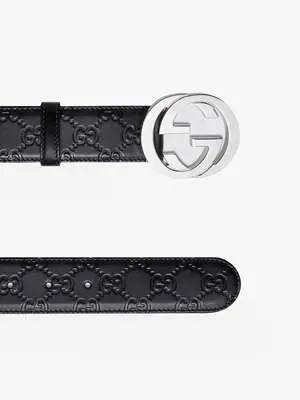 Gucci Leather Belt With Gg Silver Metal Buckle - Black