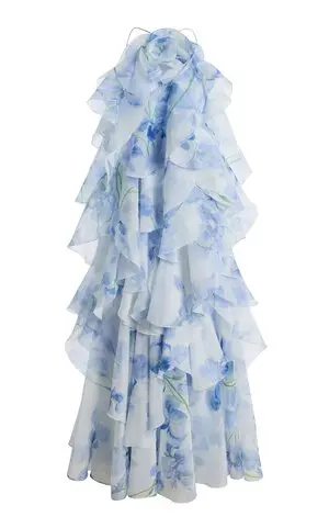 Aje Pandorea Layered Floral-print Chiffon Maxi Dress - Blue