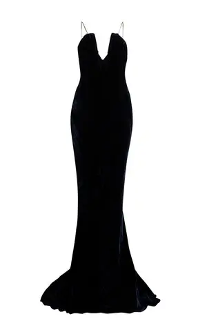 Ralph Lauren Connie Embellished Velvet Gown - Blue