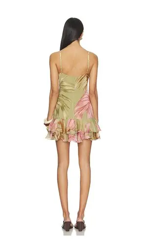 Rococo Sand Ruffle Mini Dress In Sage,pink