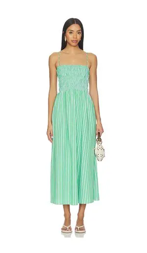 PISTOLA Bianca Shirred Bodice Dress In Green,blue - Green Blue Stripe