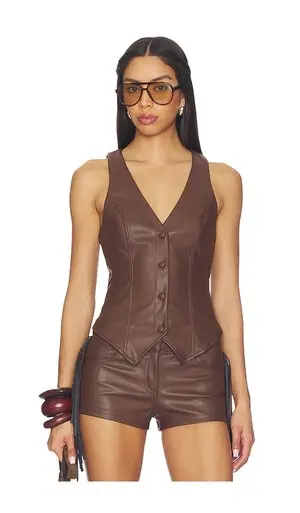 Superdown Karina Faux Leather Vest - Brown