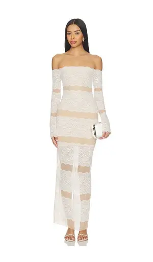 Blumarine Net Dress With Lace In Beige - Amberlight & Natural White