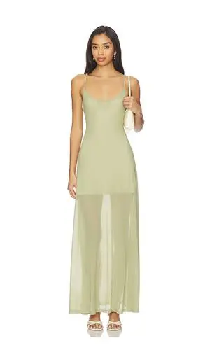 SNDYS Alessandra Mesh Maxi Dress In Sage - Khaki