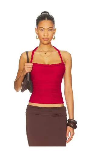 SNDYS Gianna Ruched Halterneck Top In Red - Deep Red