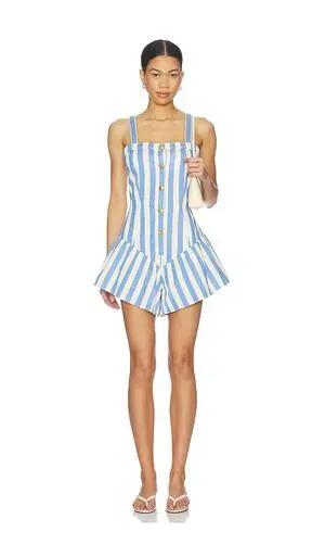 Saylor Loulou Romper In Blue - Blue & Creme