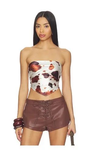 Superdown Cosima Top In White,brown - Cow Print