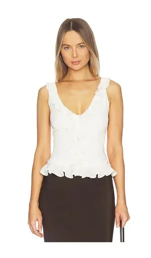 RUNAWAY THE LABEL Alexina Sleeveless Ruffle Top In White - Pearl