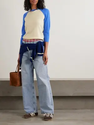 Guest In Residence Two-tone Cashmere Baseball Sweater