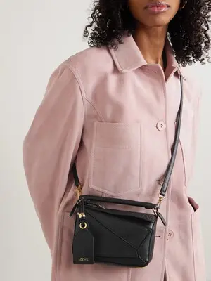 Loewe Featherlight Puzzle Mini Textured-leather Shoulder Bag - Black