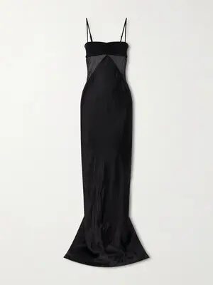 Rick Owens Tulle-paneled Satin Maxi Dress