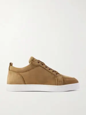 CHRISTIAN LOUBOUTIN Rantulow Orlato Grosgrain-trimmed Suede Sneakers - Brown