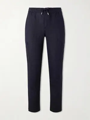 Mr P. James Tapered Linen Drawstring Cargo Trousers - Blue