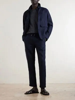 Mr P. James Tapered Linen Cargo Trousers - Blue