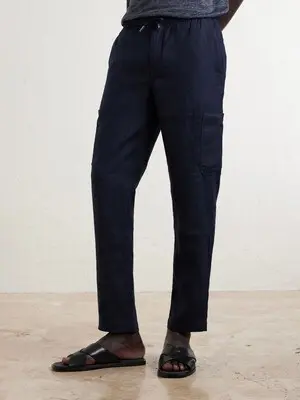 Mr P. James Tapered Linen Cargo Trousers - Blue