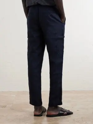 Mr P. James Tapered Linen Cargo Trousers - Blue