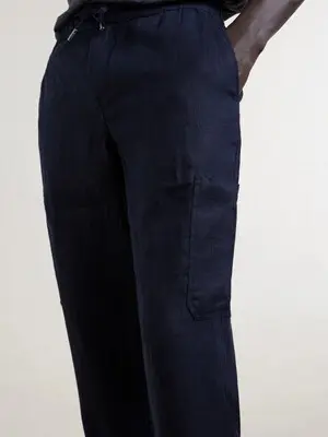 Mr P. James Tapered Linen Cargo Trousers - Blue