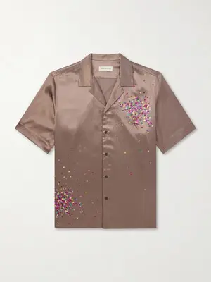 Dries Van Noten Convertible-collar Embellished Satin Shirt - Pink