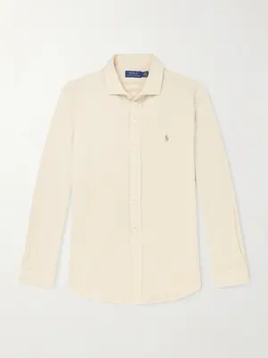 Polo Ralph Lauren Logo-embroidered Houndstooth Cotton-jersey Shirt - Neutrals